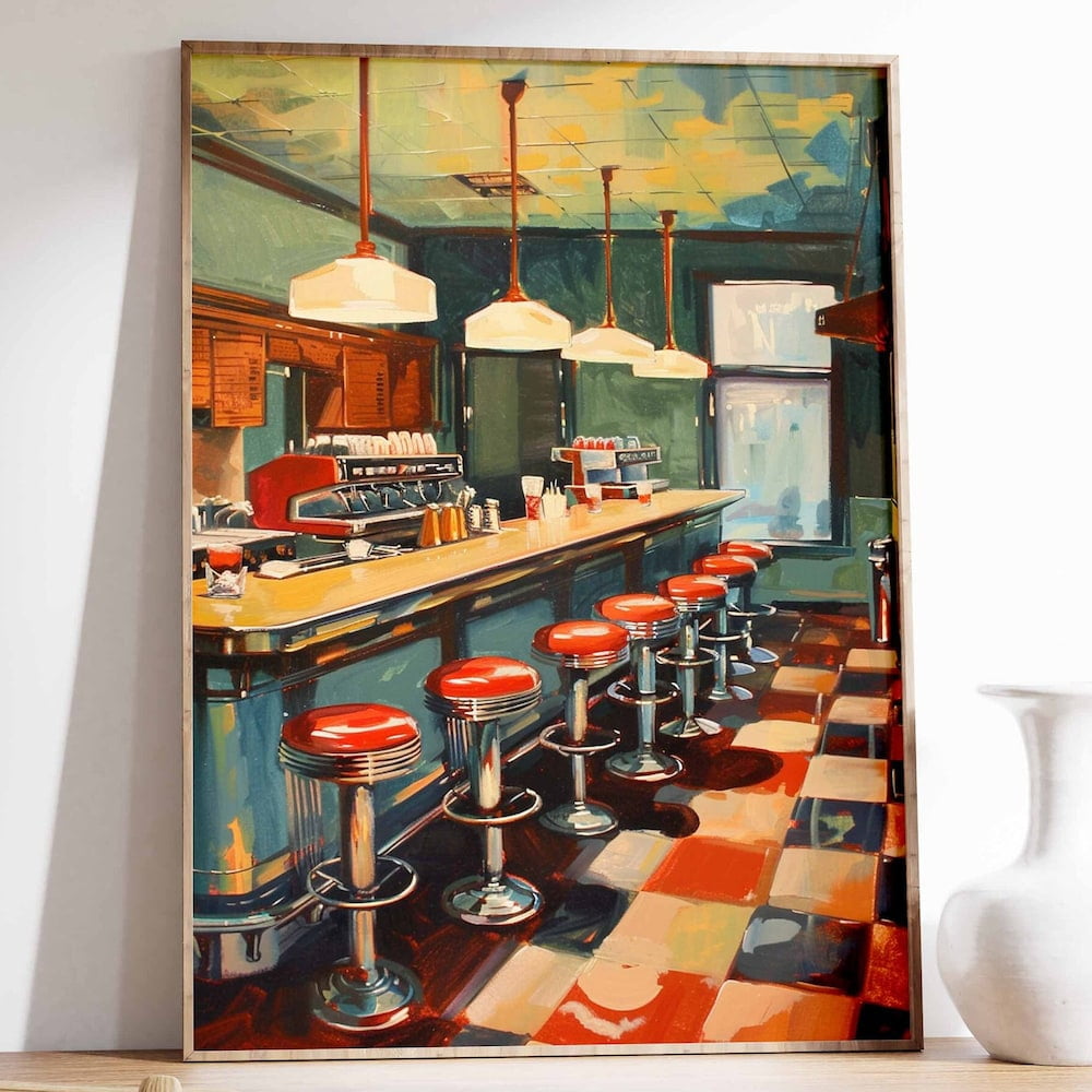 HADOPRINT Retro American Diner Print, American Diner Poster, Food And ...