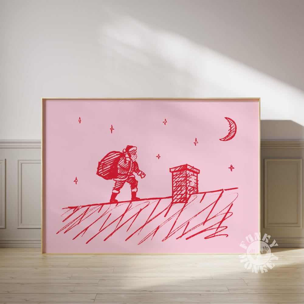 HADOPRINT San.Ta Drawing, Hand Drawn Chris.Tmas Print, Horizontal Print ...
