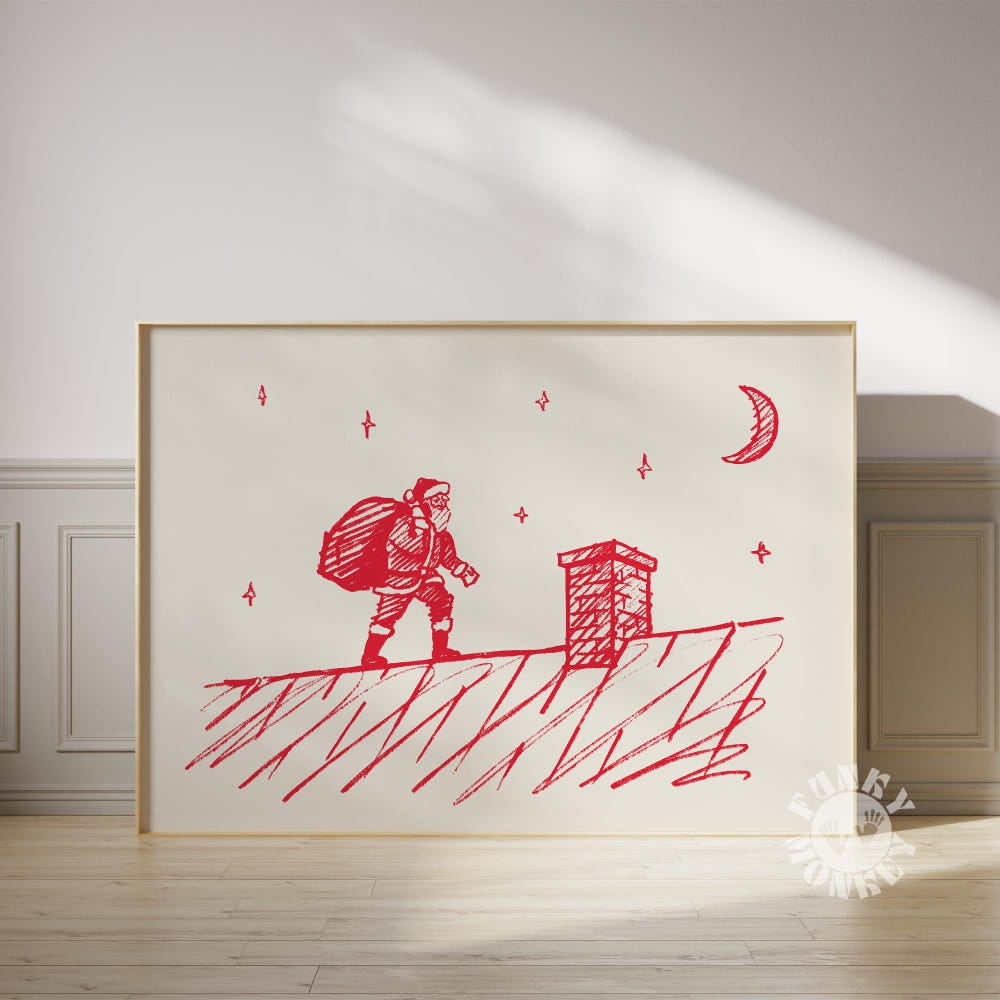 HADOPRINT San.Ta Print, San.Ta On Rood Hand Drawn Print, Chris.Tmas ...