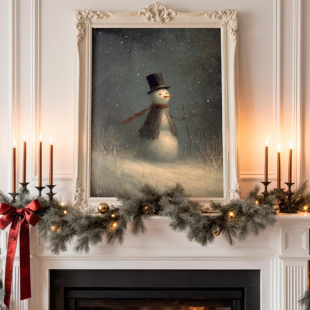 HADOPRINT Snow.Man Chris.Tmas Print Wall Art, Rustic Farmhouse Painting ...