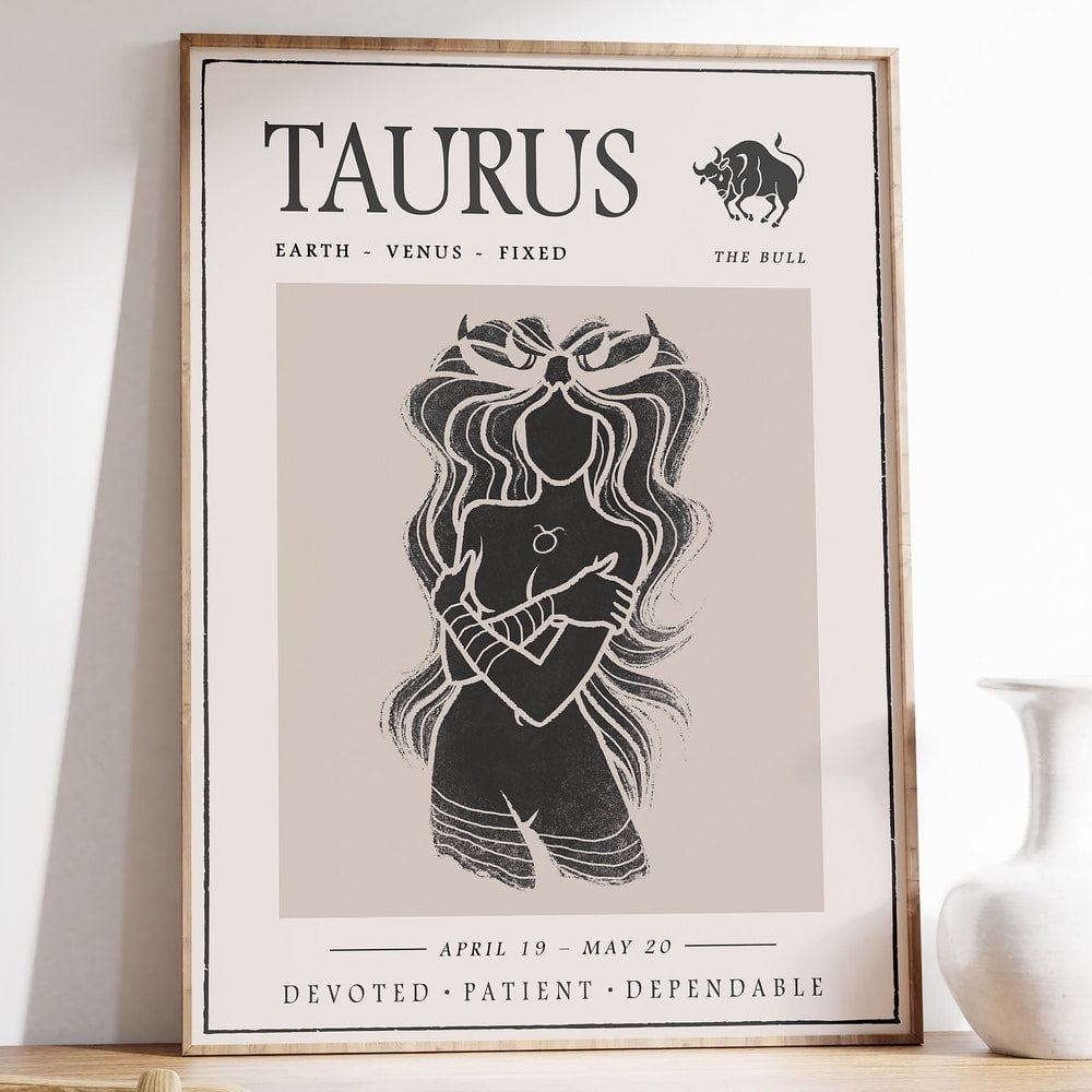 HADOPRINT Star Sign Poster, Taurus Star Sign Print, Birthday Gift ...