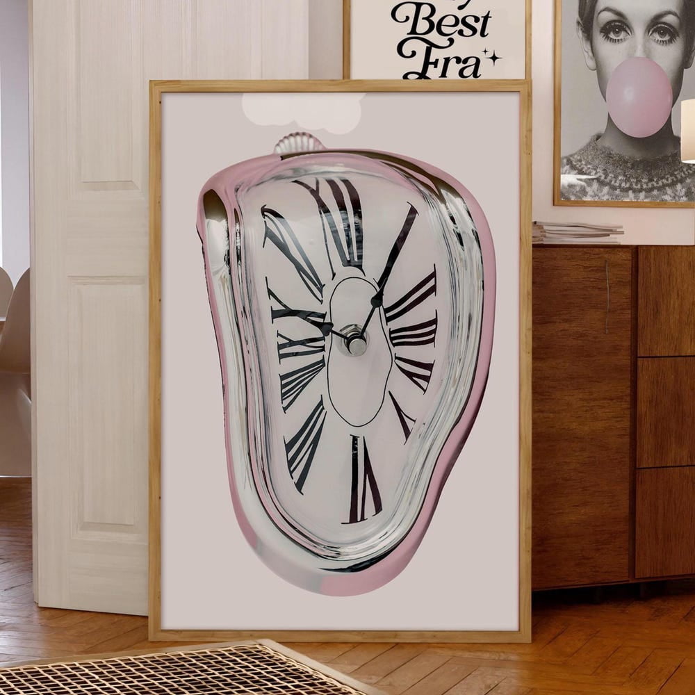 HADOPRINT Trendy Retro Melting Clock Pink Black And White Fashion ...