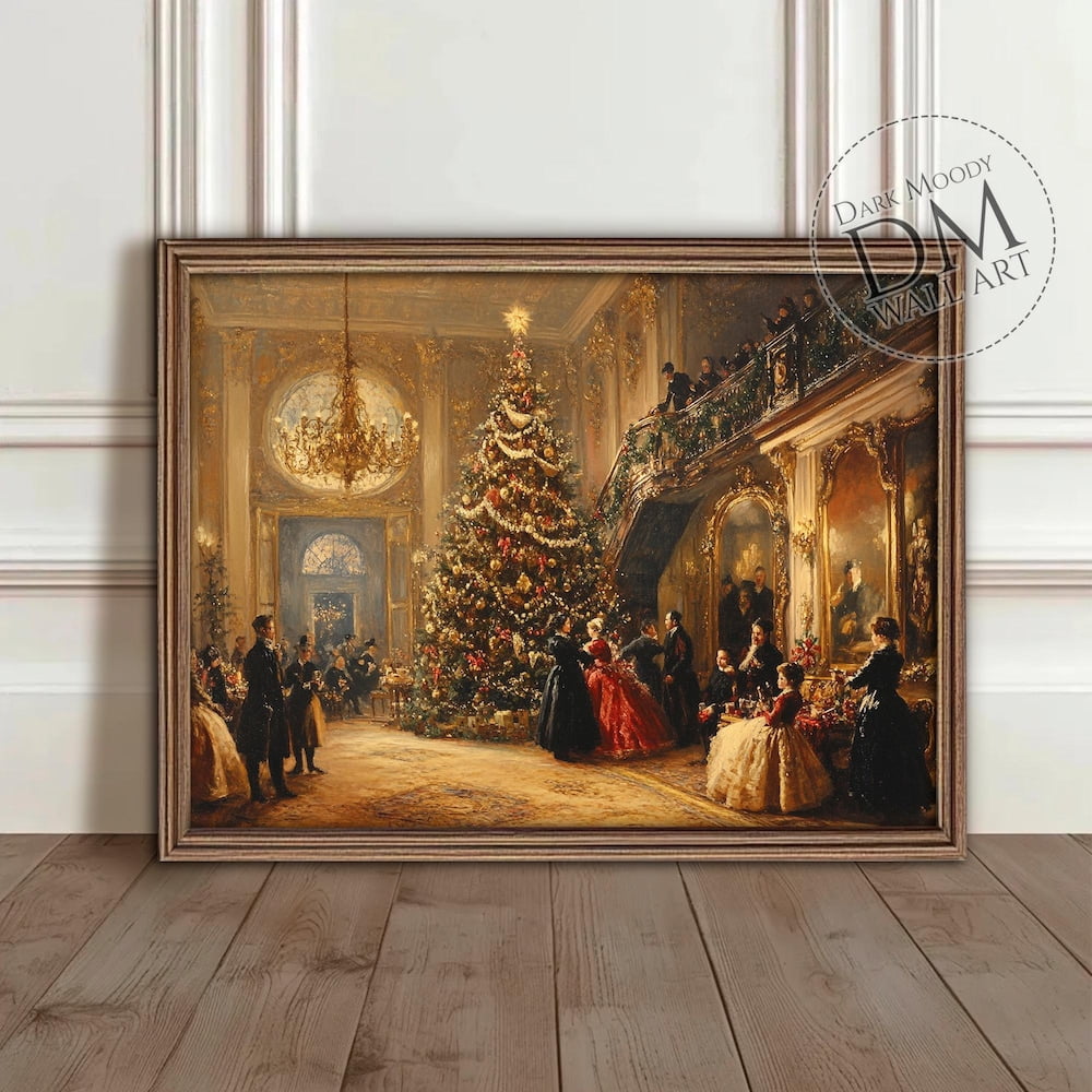 HADOPRINT Victorian Noel Print Wall Art, Grand Festive Tree Party Scene ...