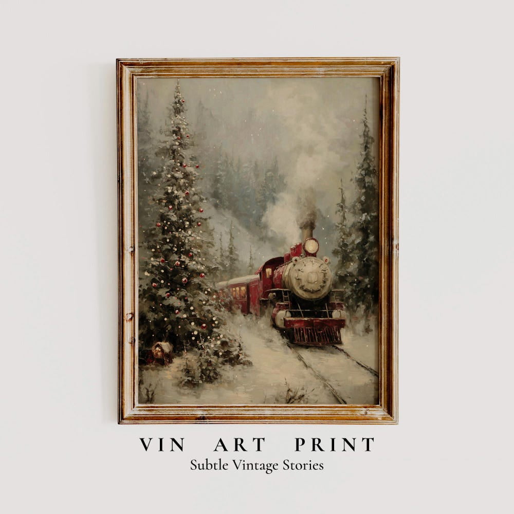 HADOPRINT Vintage Chris.Tmas Train Wall Art, Winter Festive Print Print ...