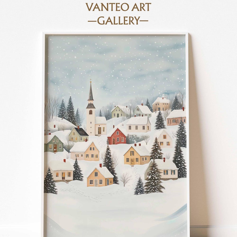 HADOPRINT Vintage Noel Village Wall Art Snowy Town Print Winter ...