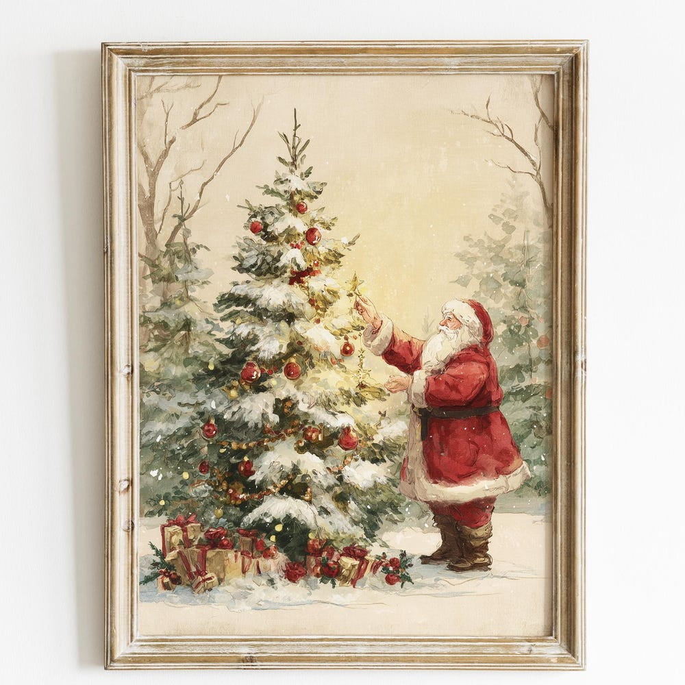 HADOPRINT Vintage San.Ta Decorating Chris.Tmas Tree Art Print, Classic ...