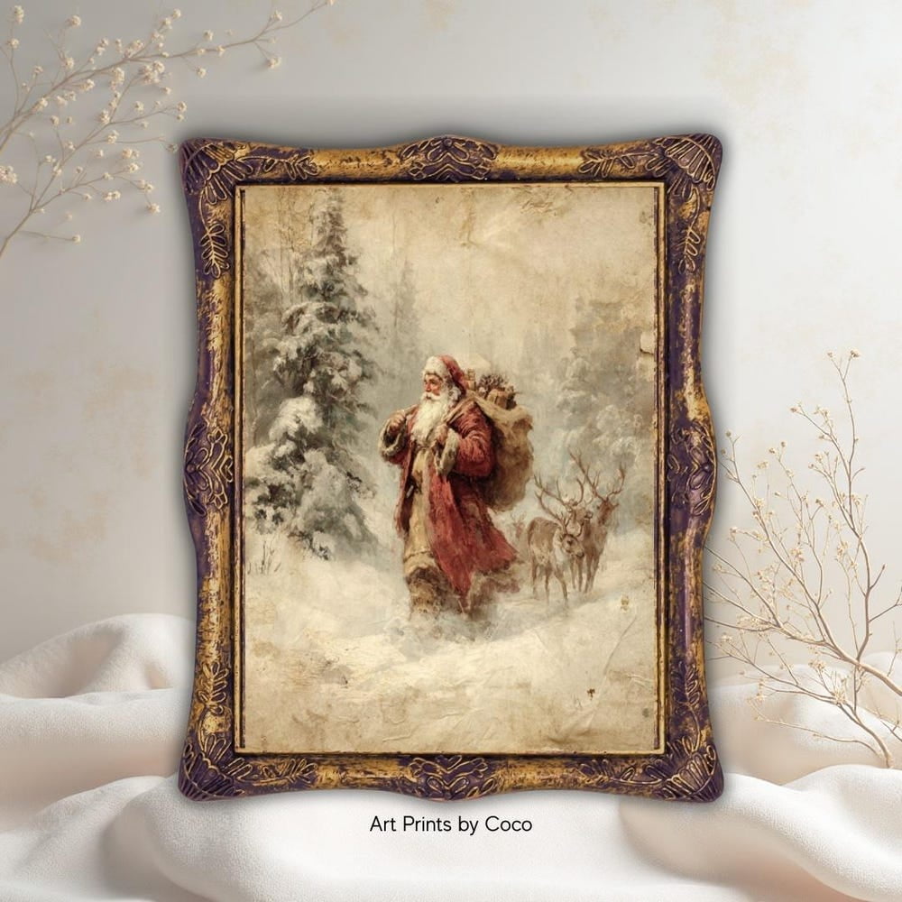HADOPRINT Vintage San.Ta Reindeer Chris.Tmas Print: Rustic Festive ...