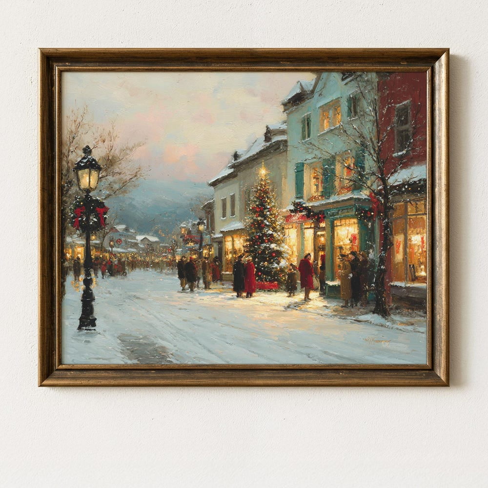 HADOPRINT Vintage Winter Street Scene - Nostalgic Noel Decor, Snowy ...