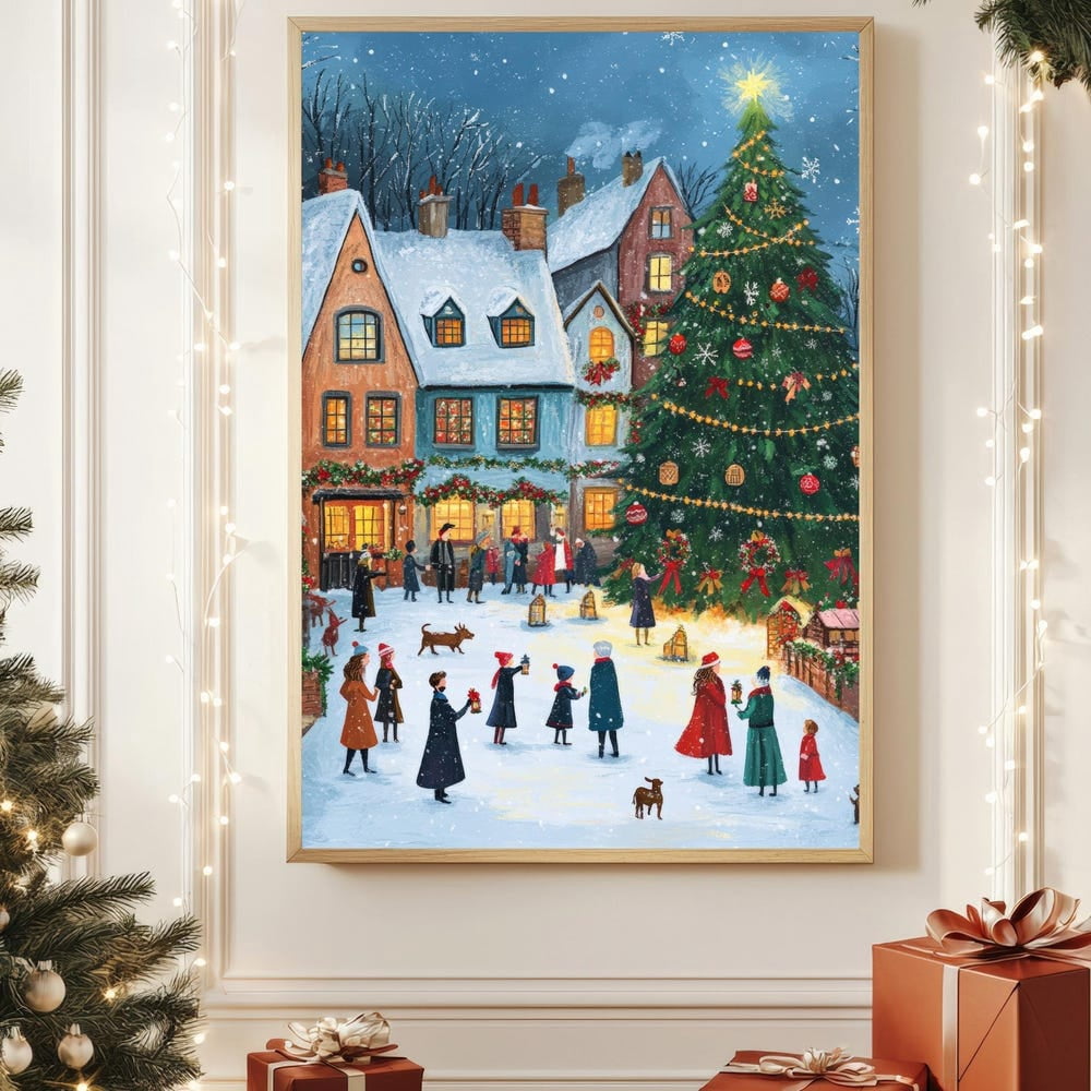 HADOPRINT Whimsical Noel Print Wall Art: Cozy Winter Village ...