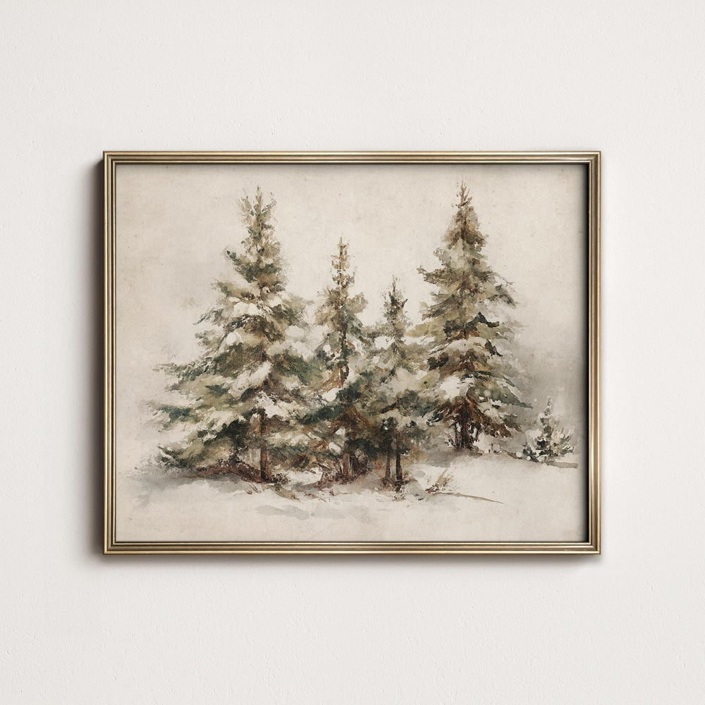 HADOPRINT Winter Pine Tree Watercolor Style Print: Rustic Festive ...