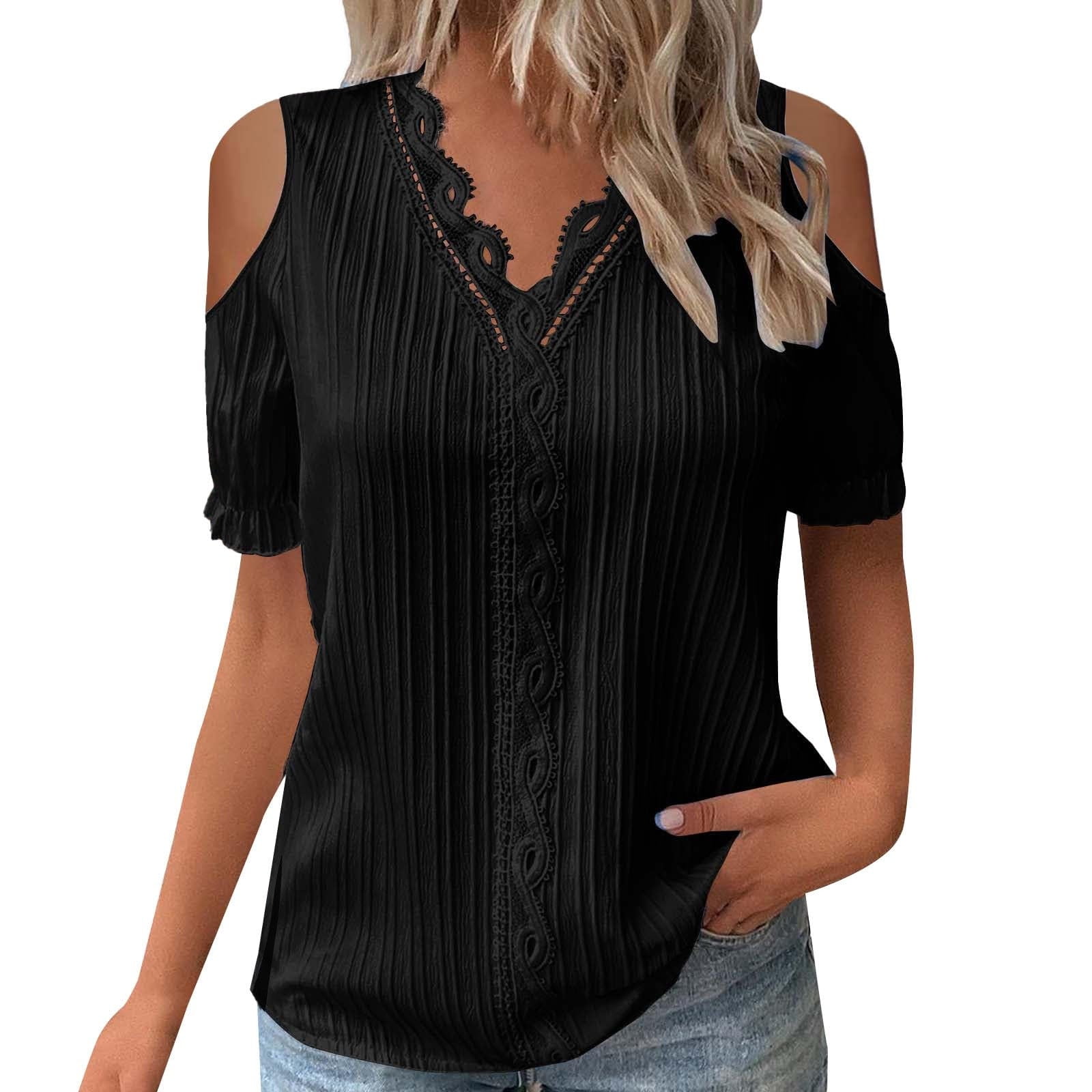 HADST Women Cold Shoulder Tops Plus Size Summer T-Shirts Short Sleeve V ...