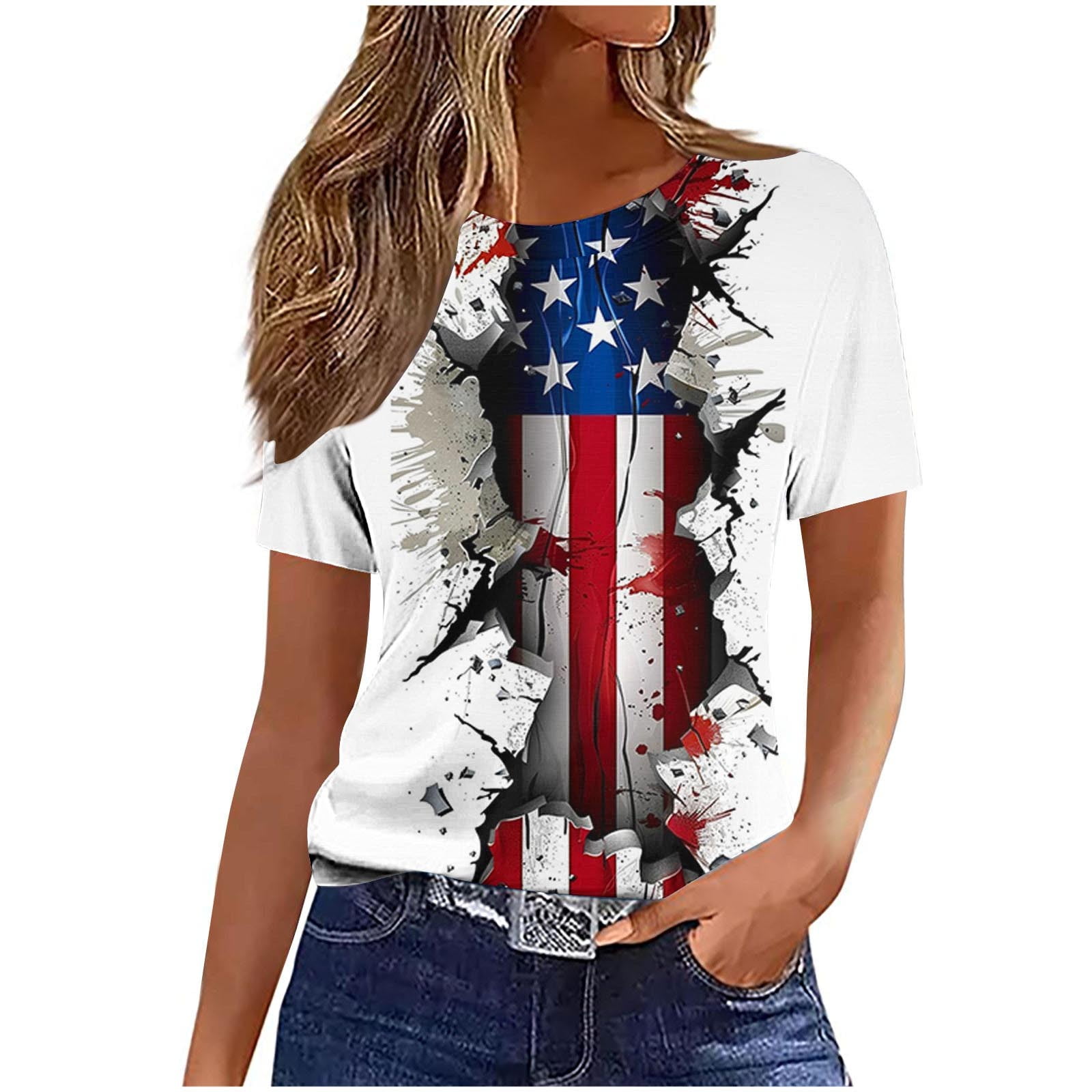 HADST Women Tops Plus Size Crew Neck Short Sleeve Casual Summer T ...