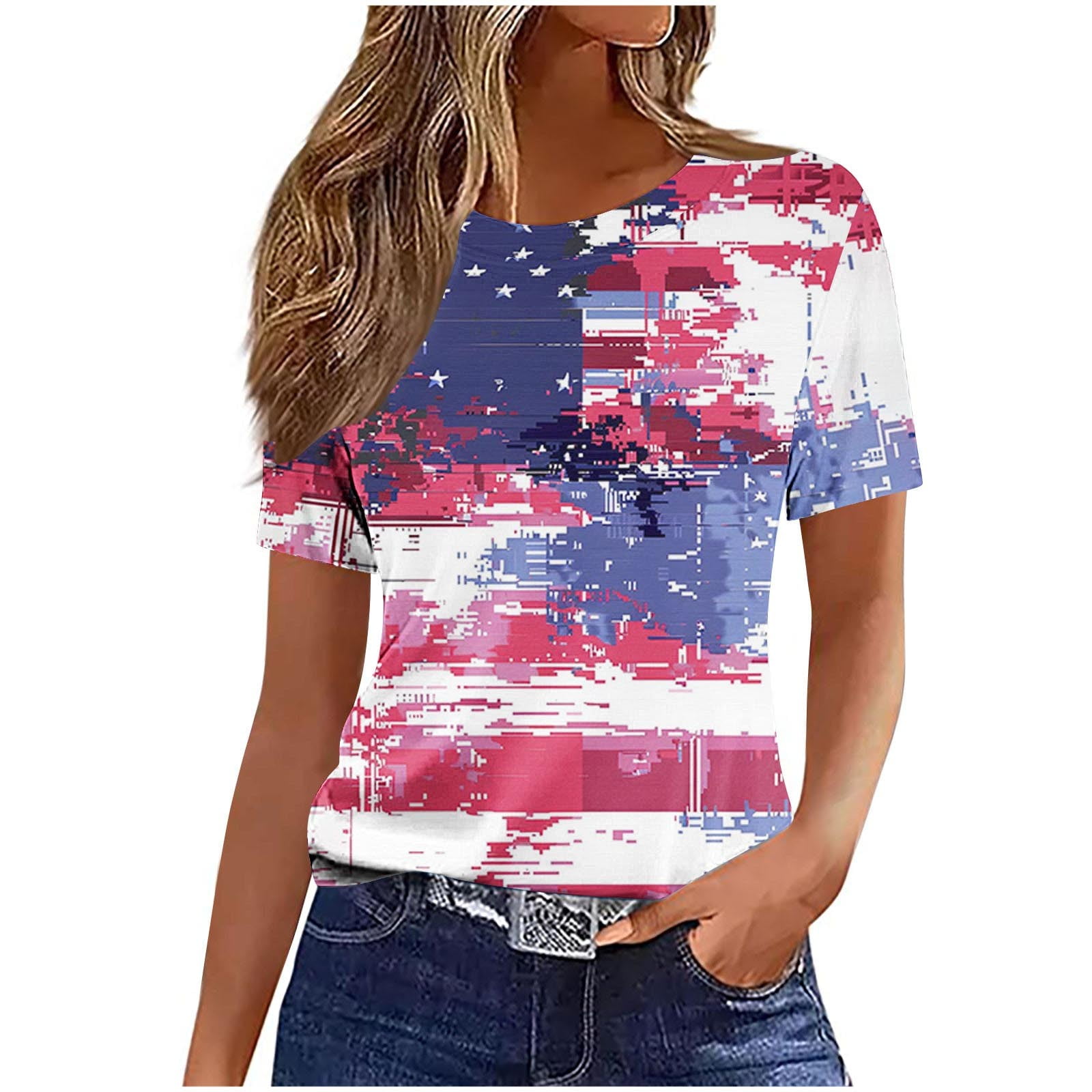 HADST Women Tops Relaxed Fit Casual Summer Plus Size Fourth of July ...