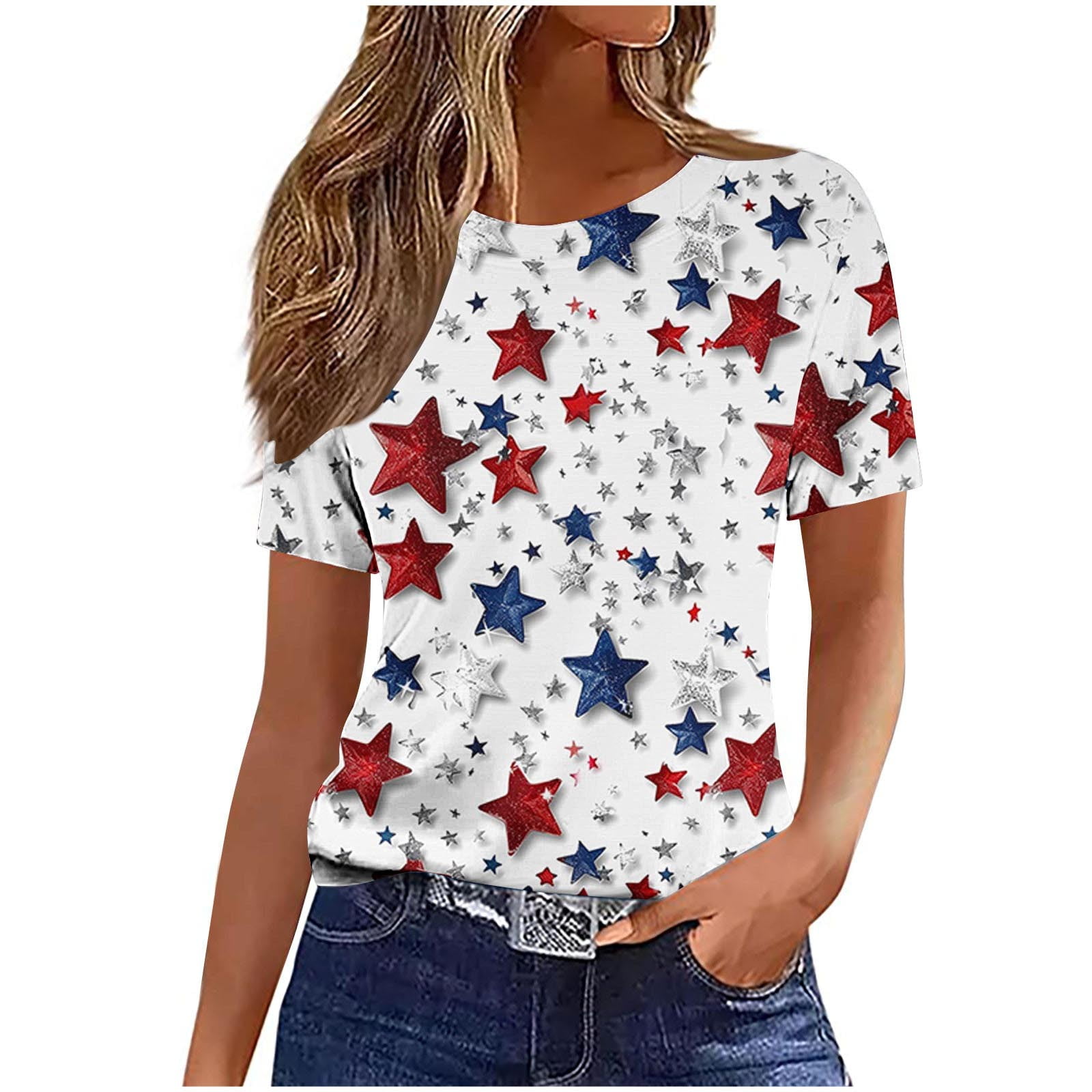 HADST Women Tops T-Shirts Casual Summer Plus Size Fourth of July Print ...