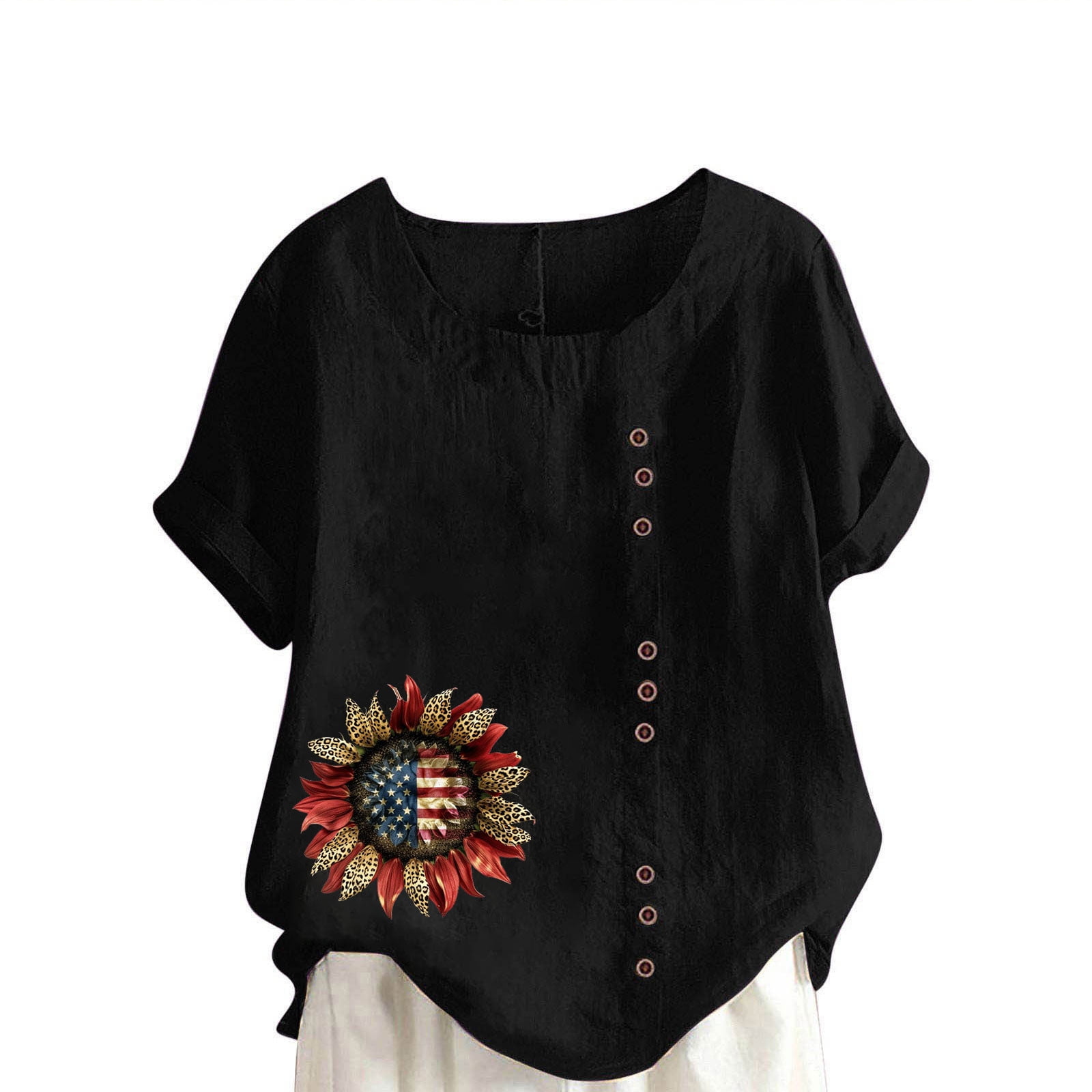 HADST Womens T-Shirts Relaxed Fit Plus Size Summer Blouses Crew Neck ...