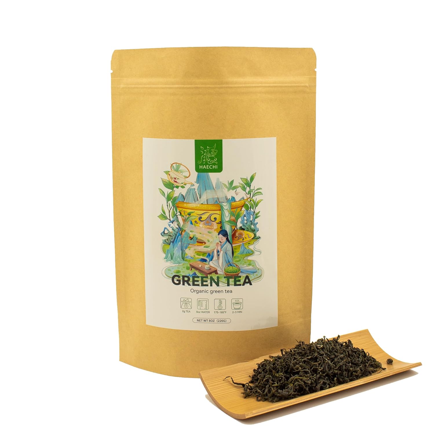 HAECHI Green Tea Loose Leaf Naturally Additive-free Tea Resealable Eco ...