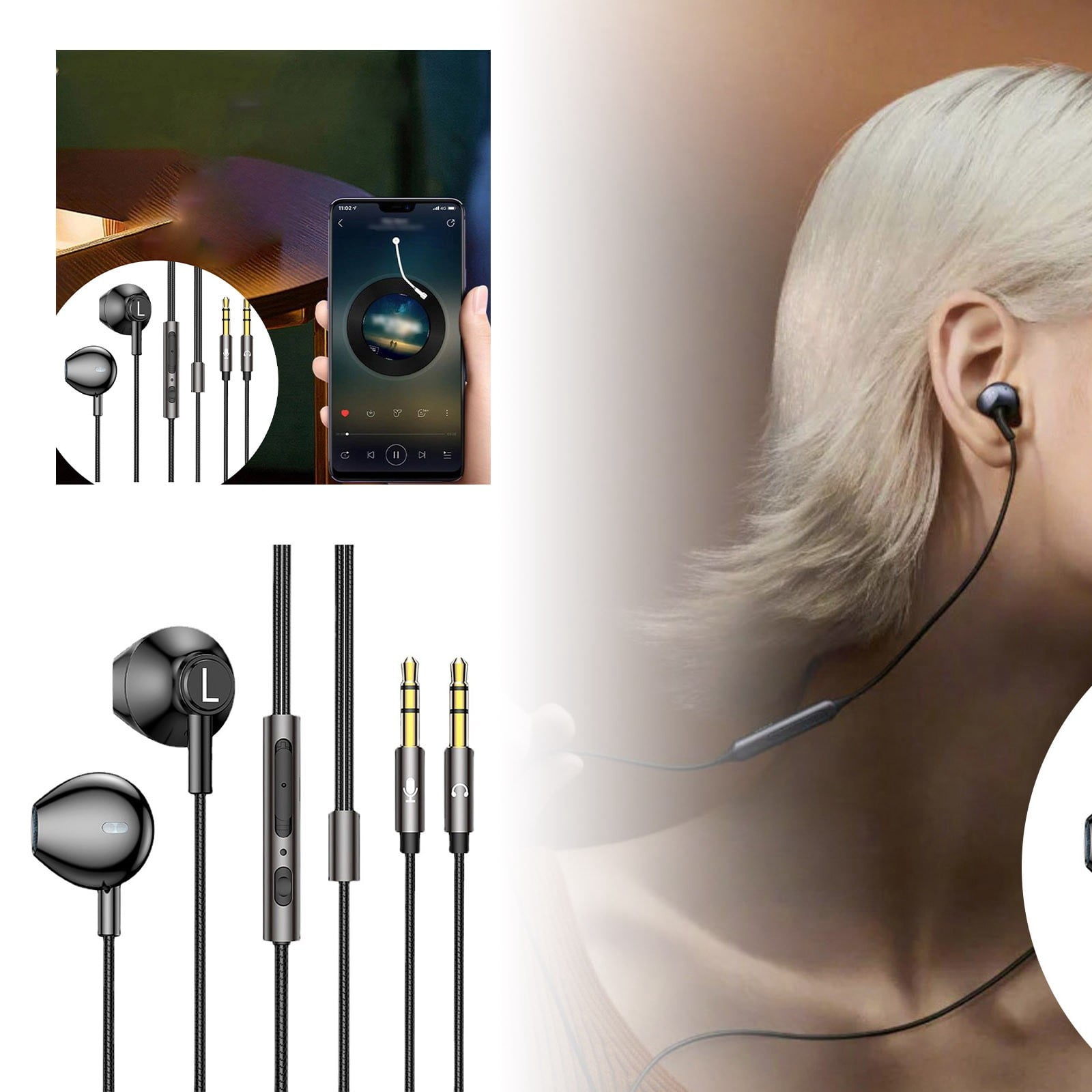 HAGBCD Metal Wired Semi In Ear Plug 2m Stereo Earphones With In Line ...