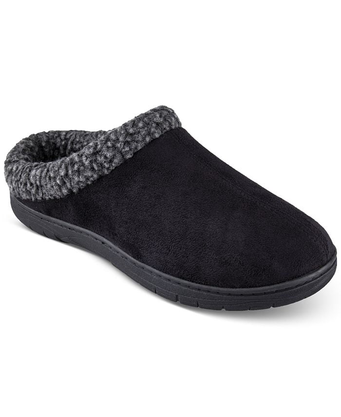 HAGGAR Men's Rolled Collar Fleece-Lined Clogs Slippers Black Large ...