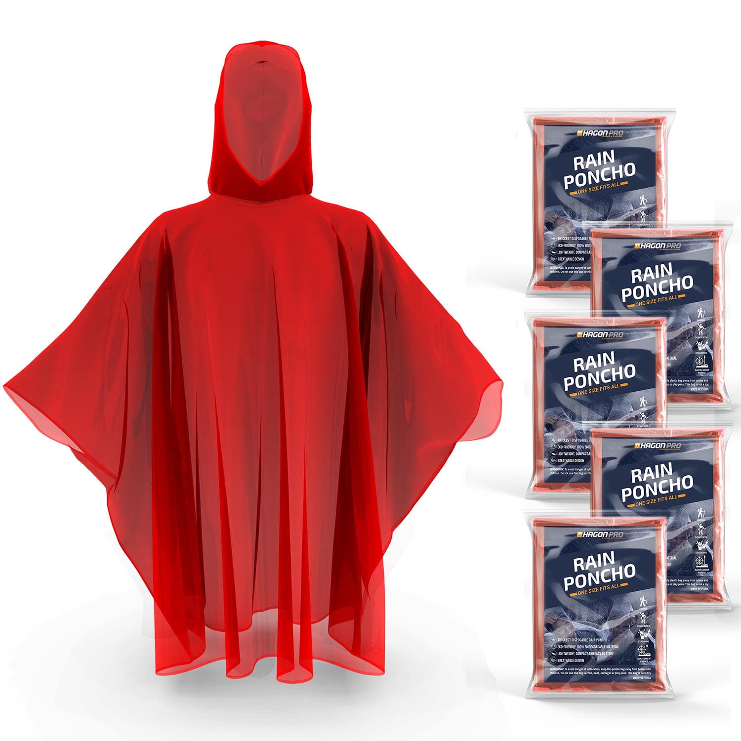 HAGON PRO Travel-Portable Red Plastic Ponchos for Adults - Emergency ...