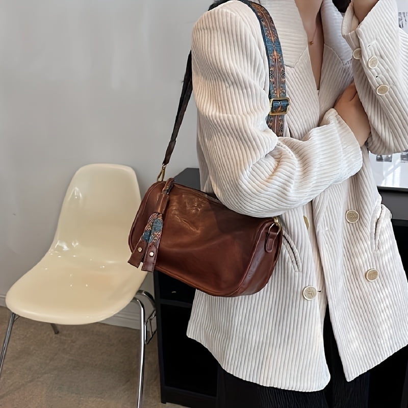 HAHA Vintage solid color crossbody bag, wide shoulder strap women's ...