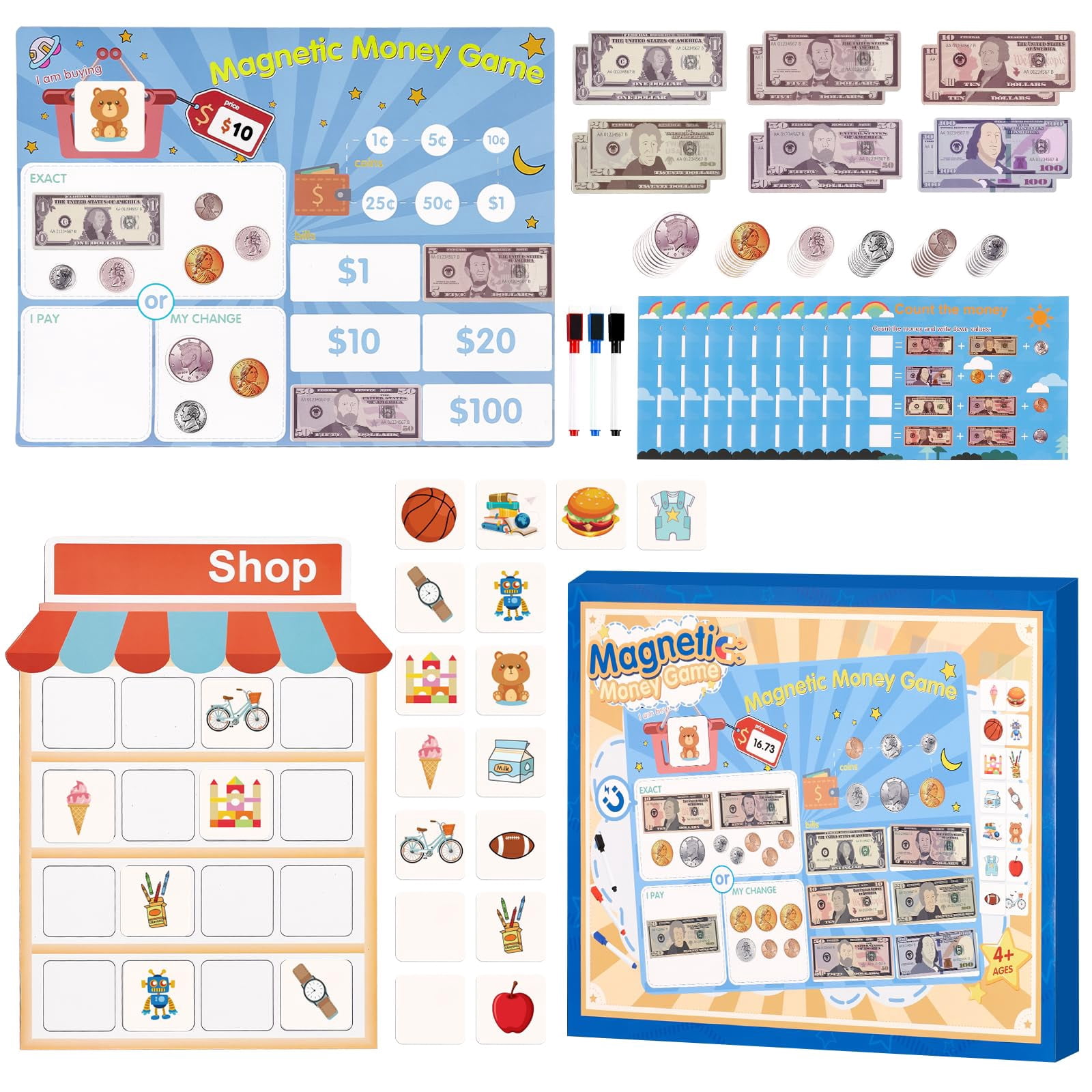 HAHASOLE 92 PCS Magnetic MMF7 Money for Kids, Math Manipulatives ...