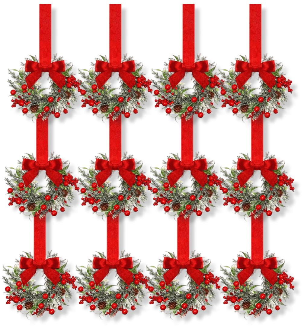 HAHUT 12 PCS Small Christmas Kitchen Cabinet Wreath, 6.3" Mini ...