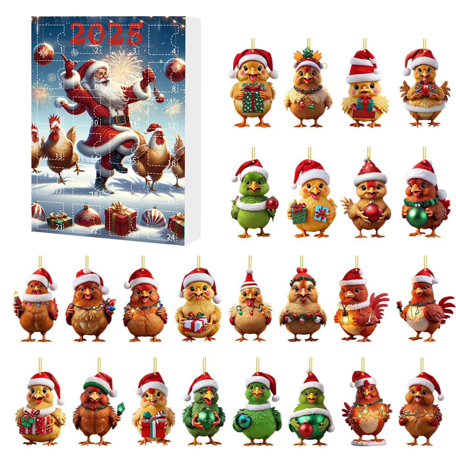 HAHUT 2025 Christmas Advent Calendar Chicken with Santa Hats, Chicken ...