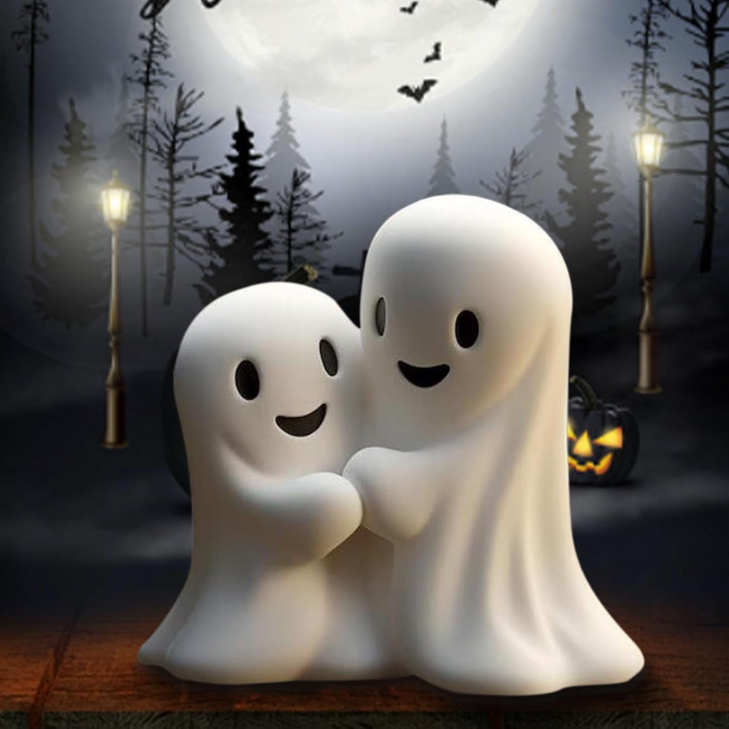 HAHUT Halloween Ghost Figurine Ornament - Spooky Resin Hug Each Other ...