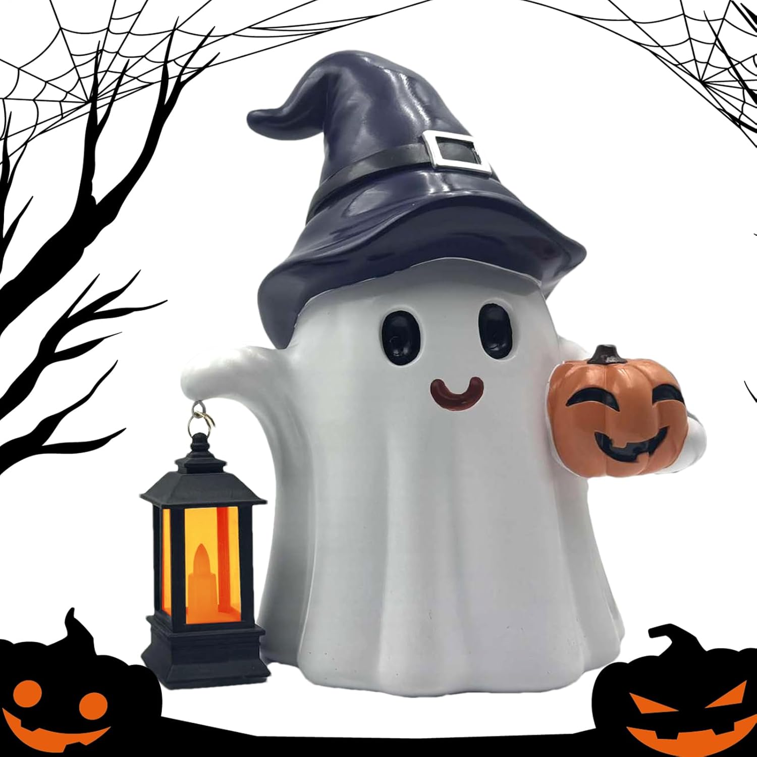 HAHUT Halloween Solar Ghost Ornaments - Light Up Resin Spooky Ghost ...