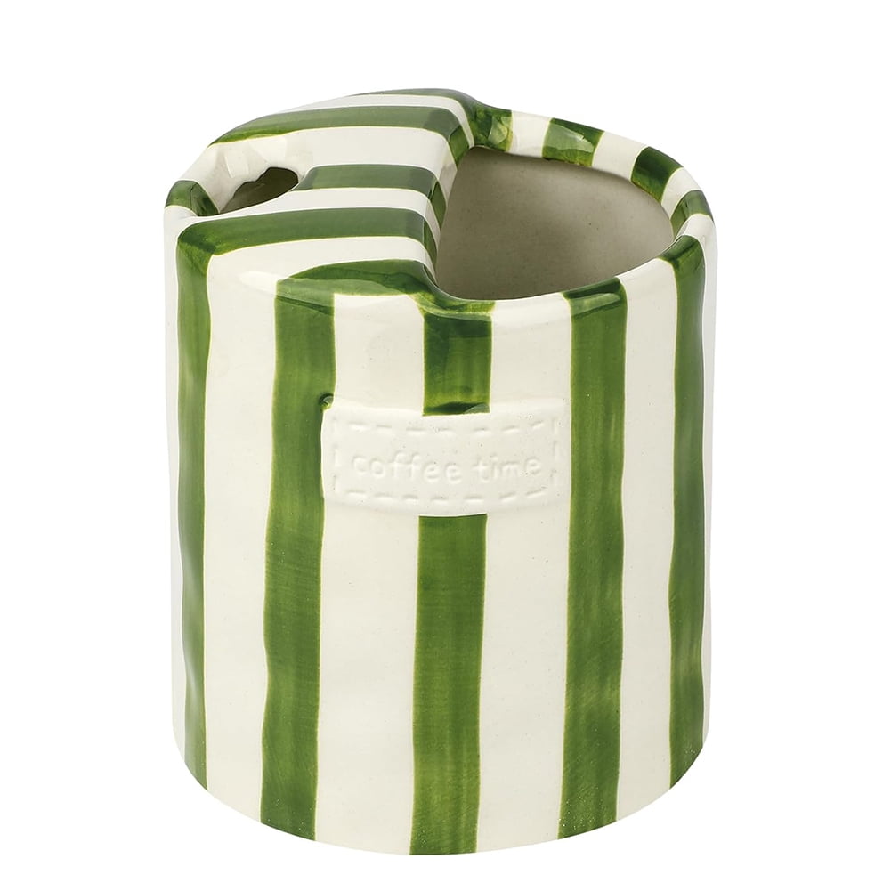 HAHUT Retro Striped Hand-Painted Ceramic Mug, 10oz Green & White ...