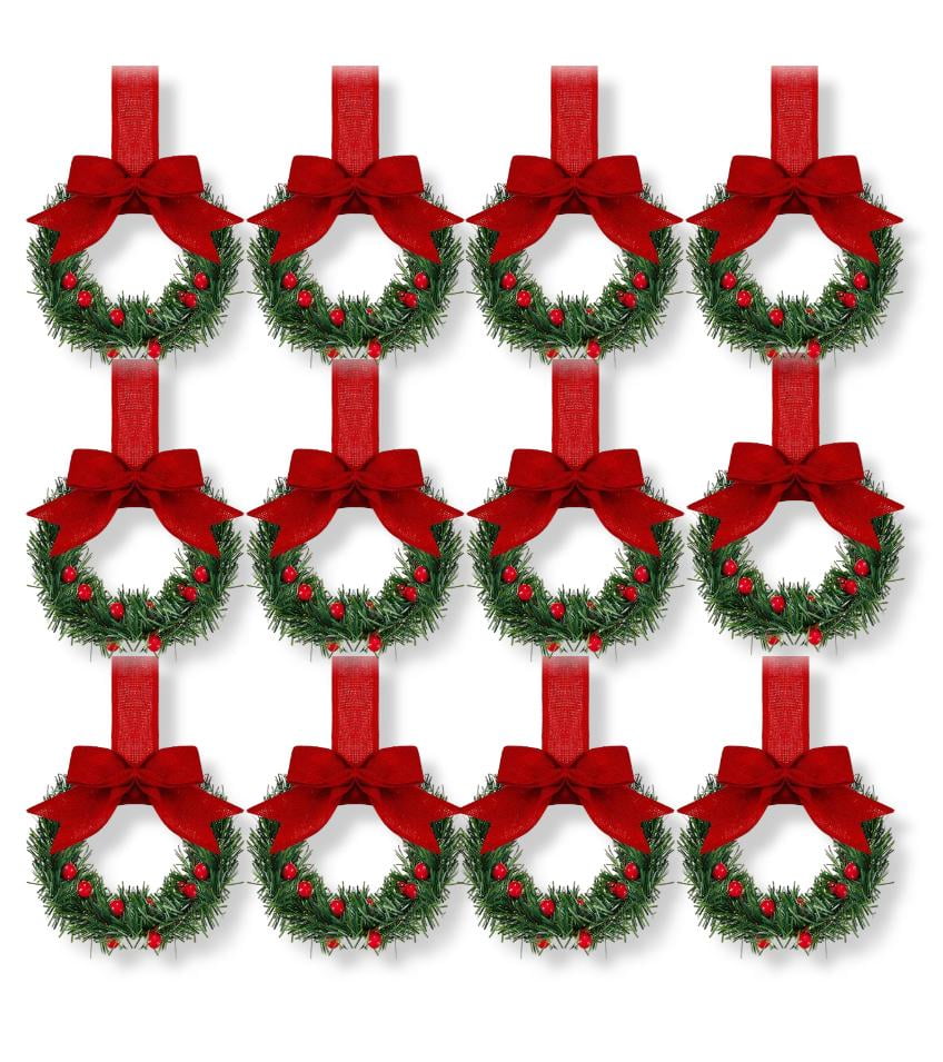 HAHUT Small Christmas Wreaths for Kitchen Cabinet, 13cm Mini Xmas ...