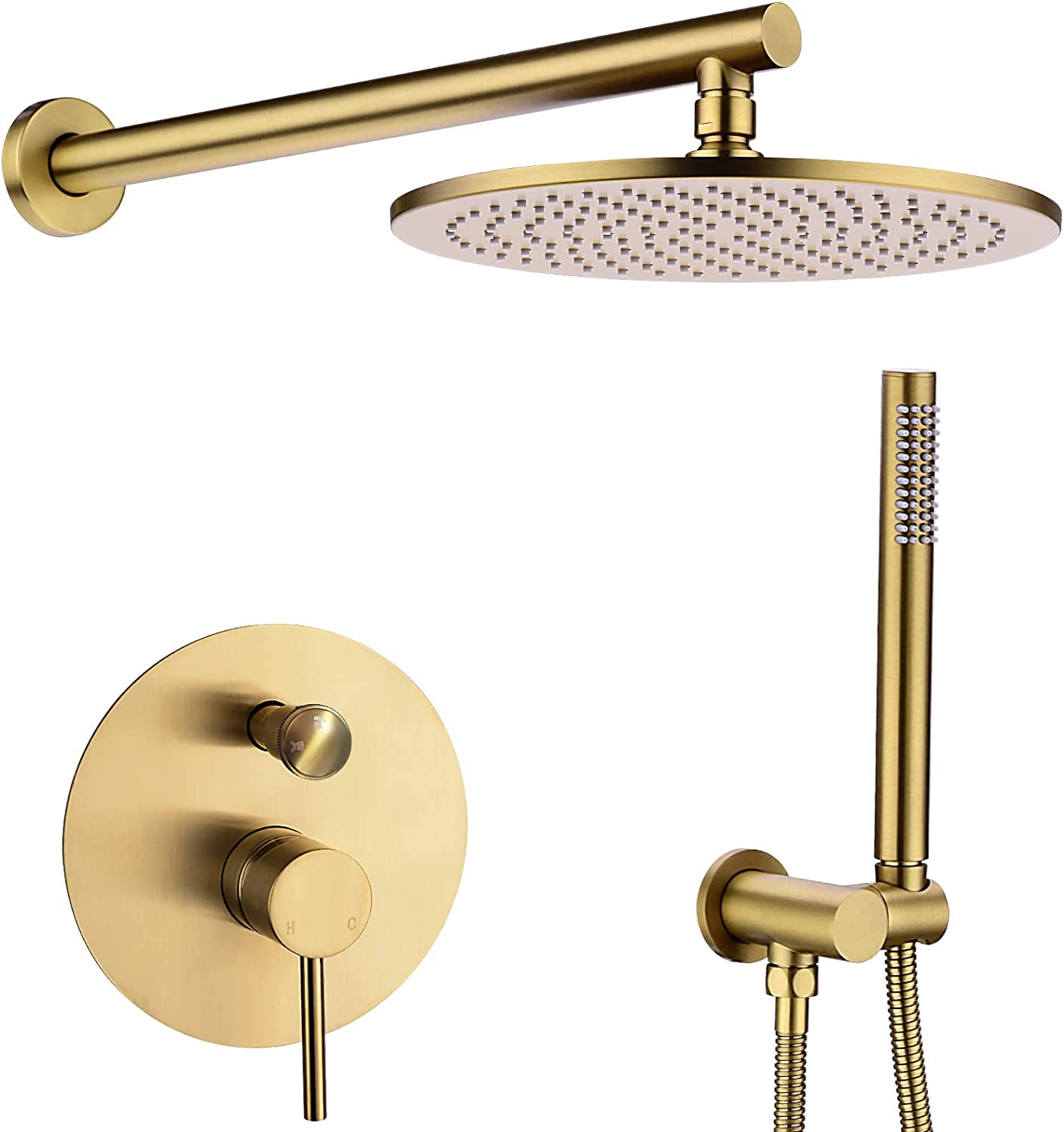 HAICHI 12 inch Round Bathroom Luxury Rain Mixer Combo Set Wall Mounted ...