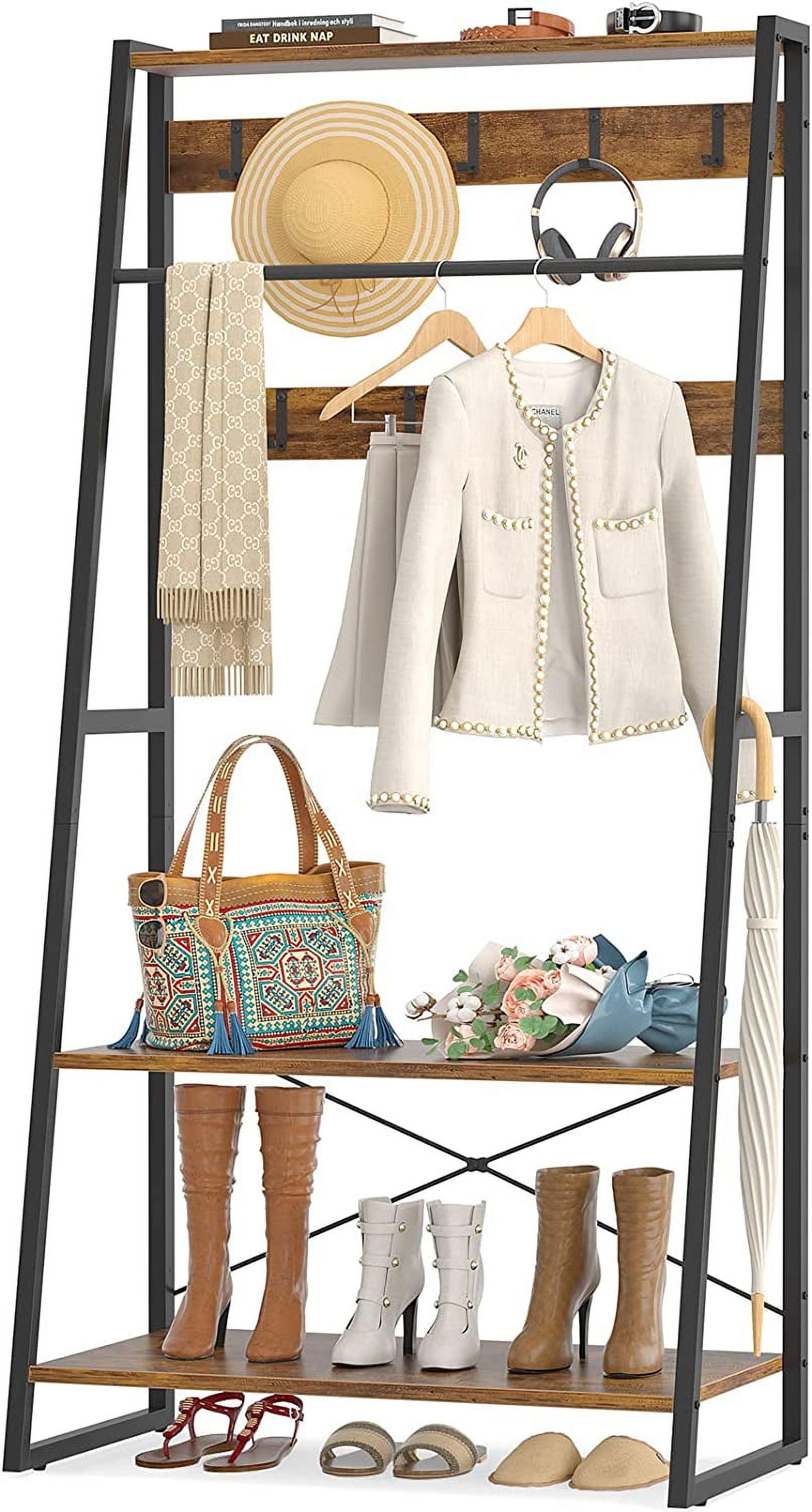 HAICHI Coat Rack, 3-in-1 Hall Tree with Storage Shoe Rack, Industrial ...