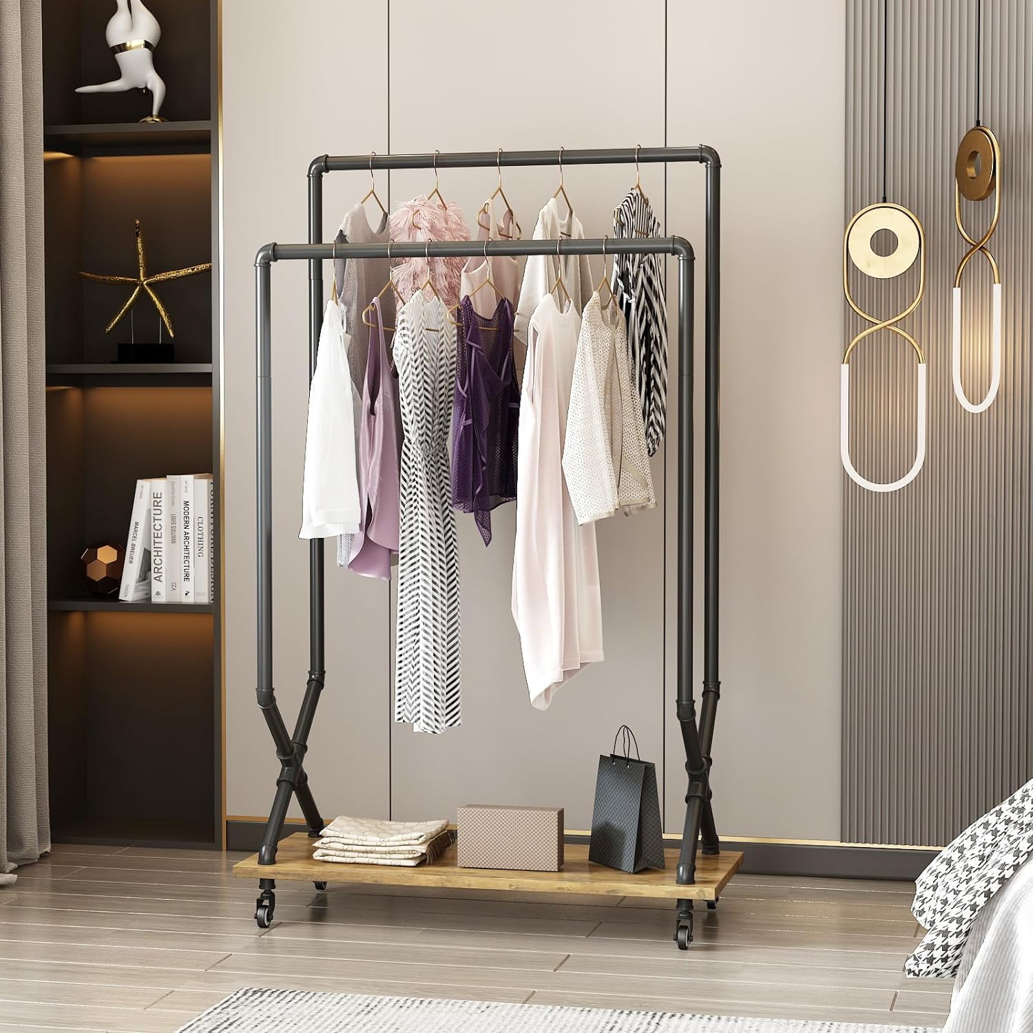HAICHI Double Rods Clothing Rack for Hanging Clothes, Industrial Pipe ...