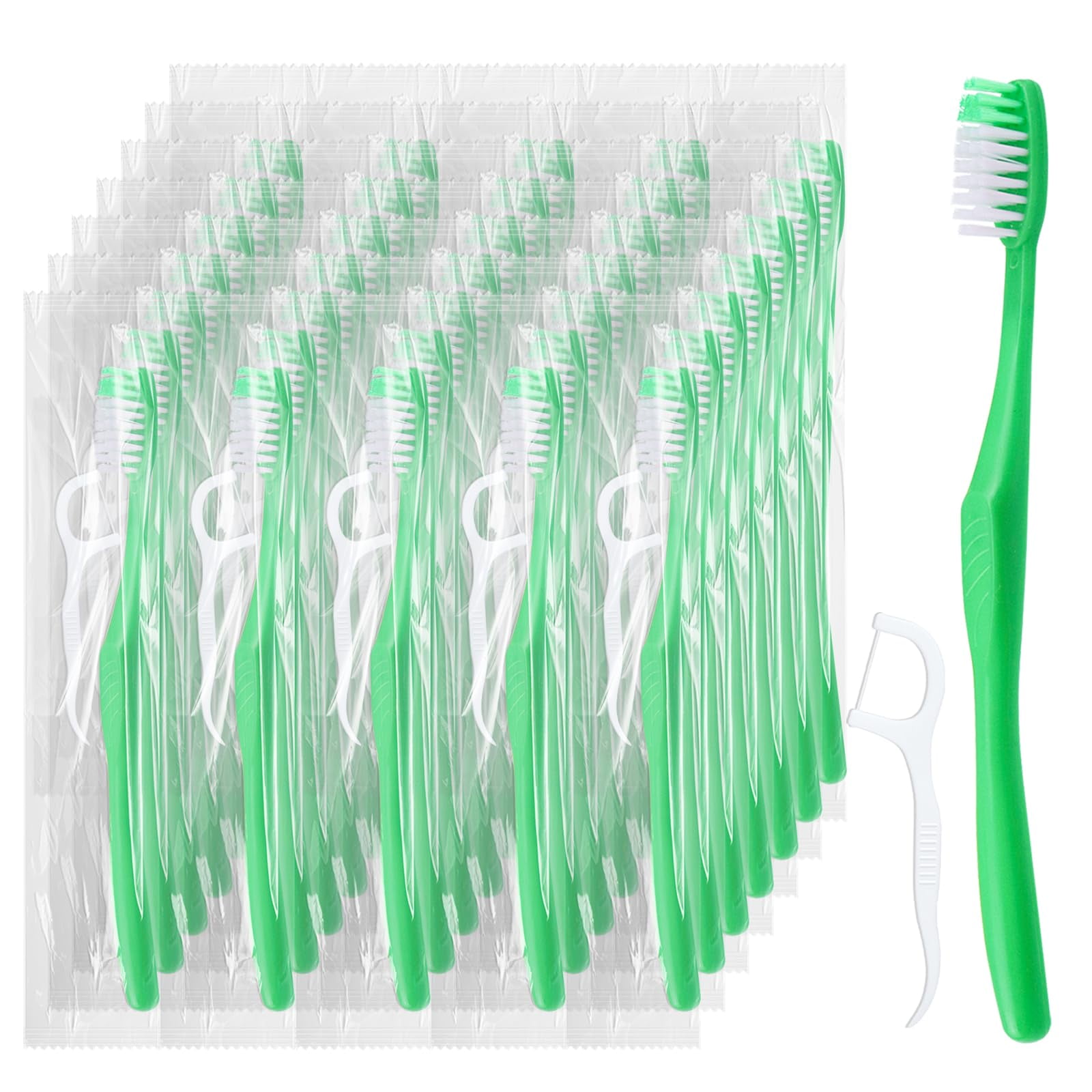 HAIFOTRVA 10 Packs Disposable STF9 Toothbrushes with Floss,Green Single ...