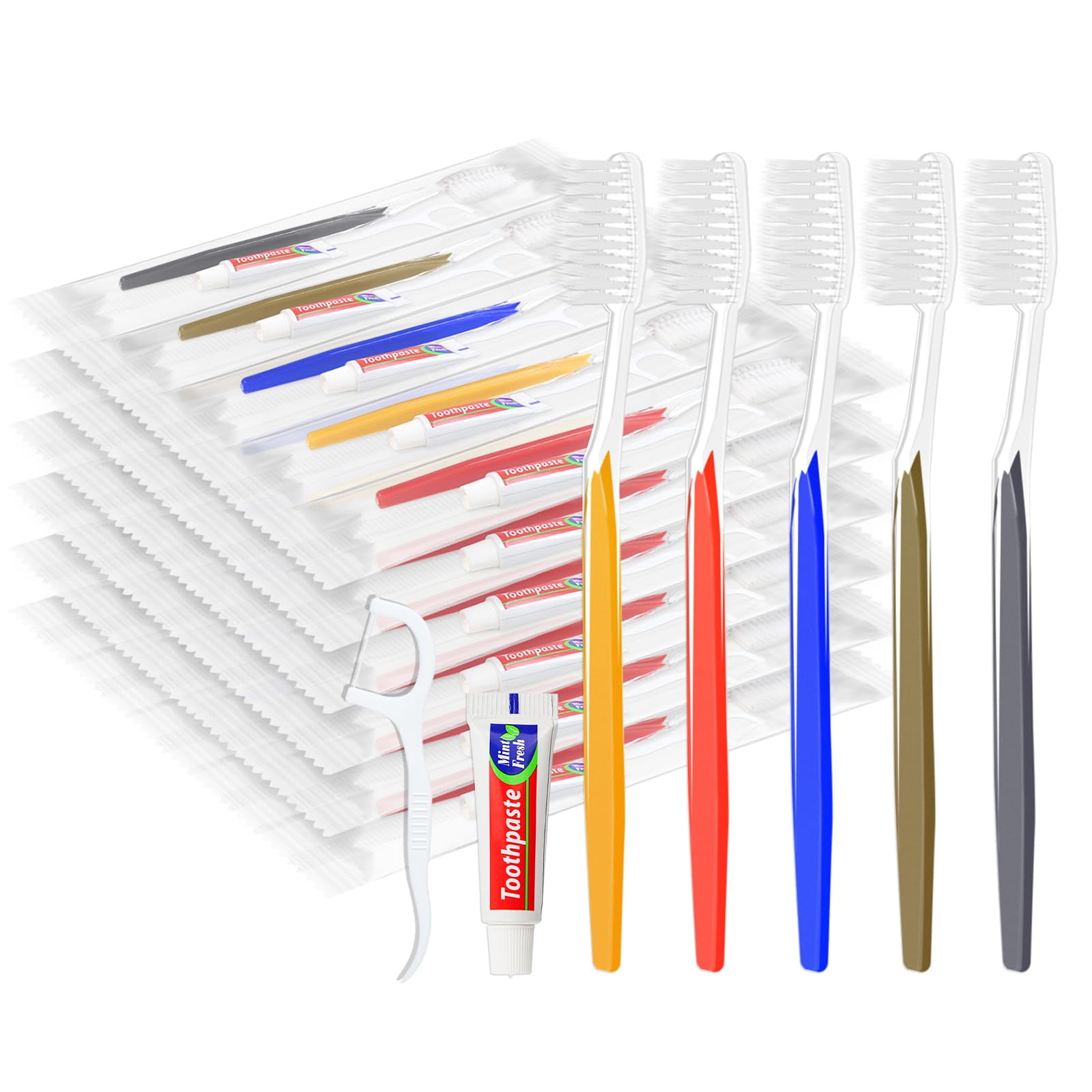 HAIFOTRVA Disposable Toothbrushes with STF9 Toothpaste and Floss,100 ...
