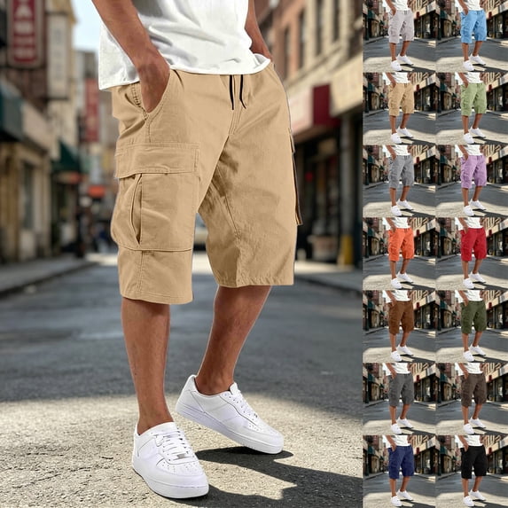 HAIJIE Men's Solid Color Cargo Shorts, Casual Knee-Length Bottoms ...