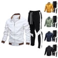 HAIJIE Men's Striped Trim Jacket and Jogger Set, Full-Zip Stand-Collar ...