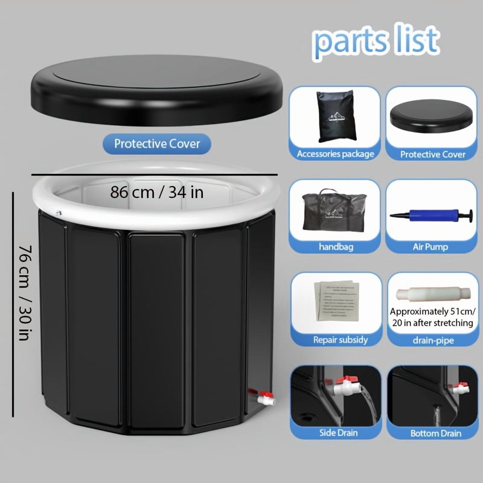 HAIKE Portable Inflatable Ice Bath Tub - Large Foldable Adult Cold ...