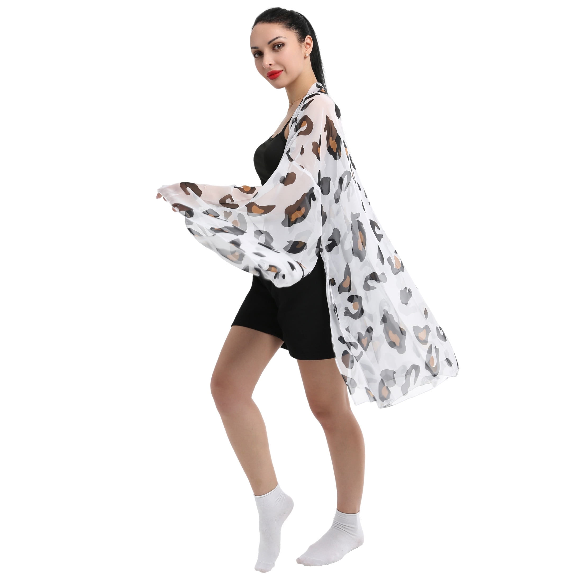 HAIKYUU Swimsuits Coverup for Women Cow Leopard Pattern Kimono Sheer ...