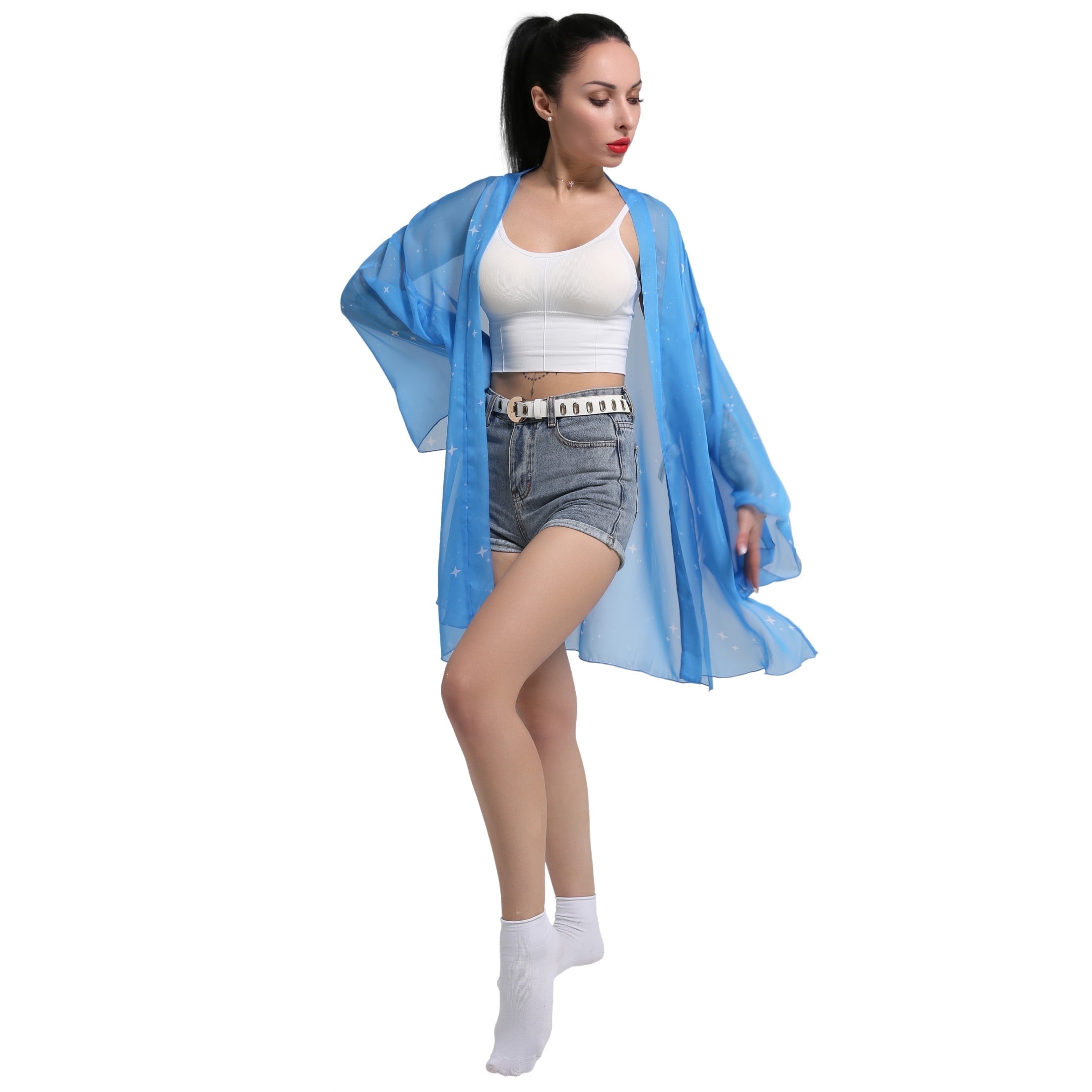 HAIKYUU Swimsuits Coverup for Women Sheer Chiffon Kimono Cardigans ...