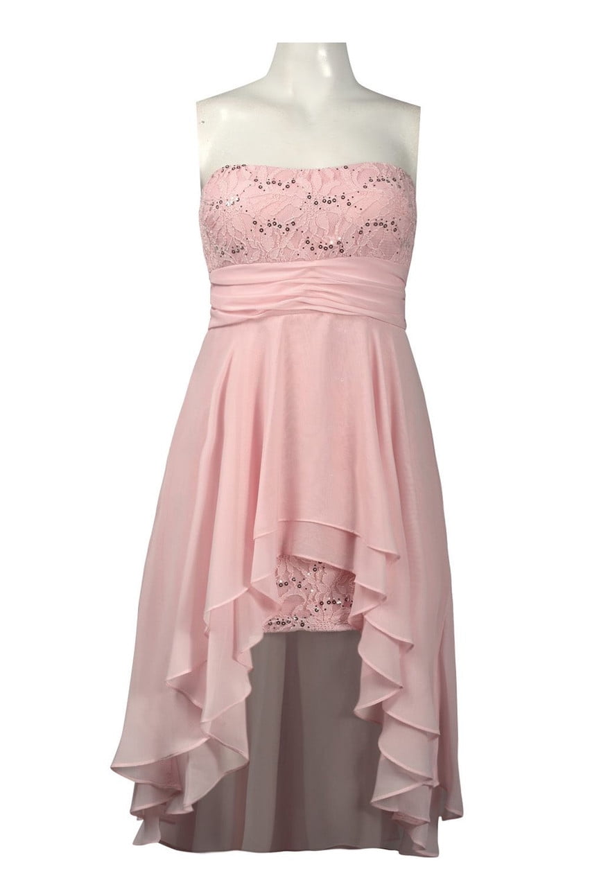HAILEY LOGAN PINK STRAPLESS SEQUIN LACE HIGH LOW CHIFFON OVERLAY DRESS - Walmart.com