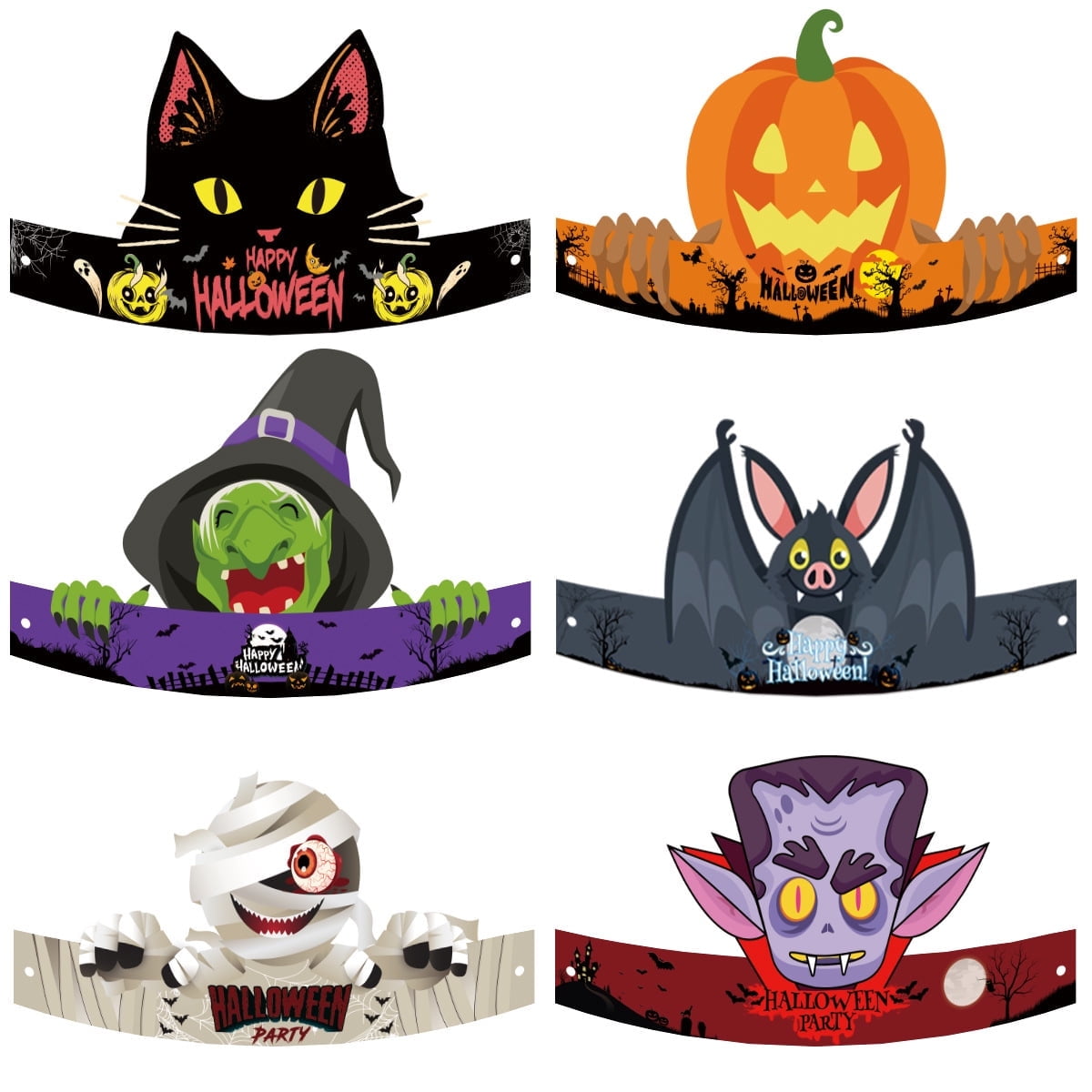 HAILUA 12pcs Halloween Paper Hats for Kids Adults Halloween Paper ...