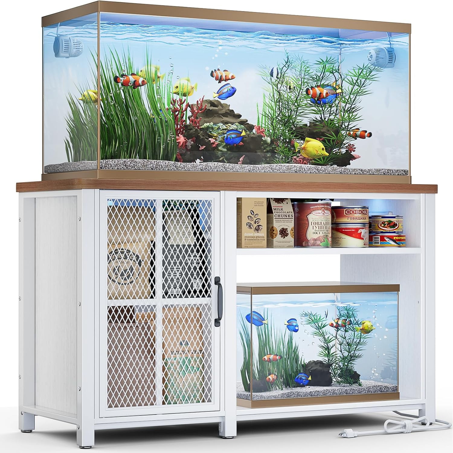 HAIOOU Aquarium Stand ,Fish Tank Stand with LED Lights&Power Outlets ...