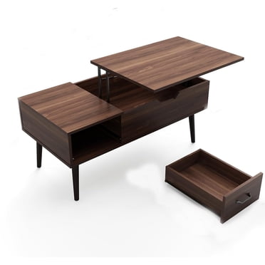 VECELO 39" Wood Lift Top Coffee Table, Rising Center Table with Hidden ...