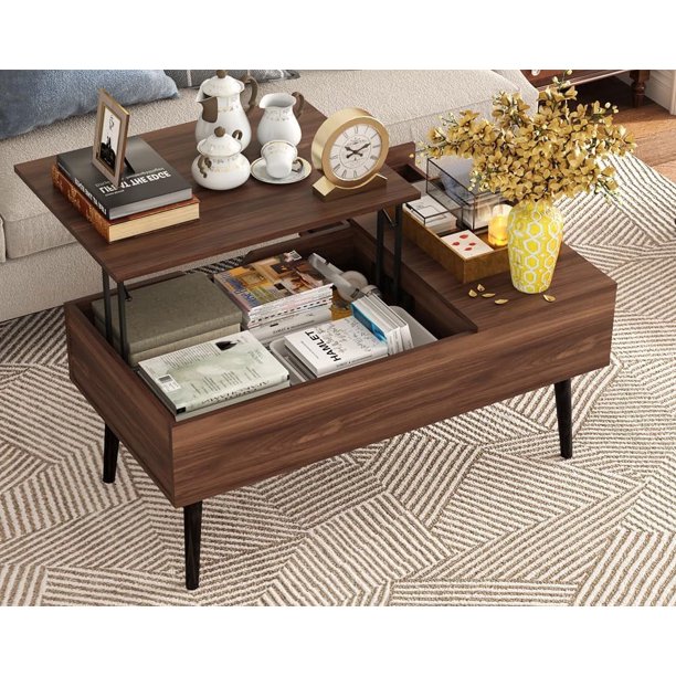 HAIOOU Mid-Century Coffee Table with Drawer and Hidden Compartment ...