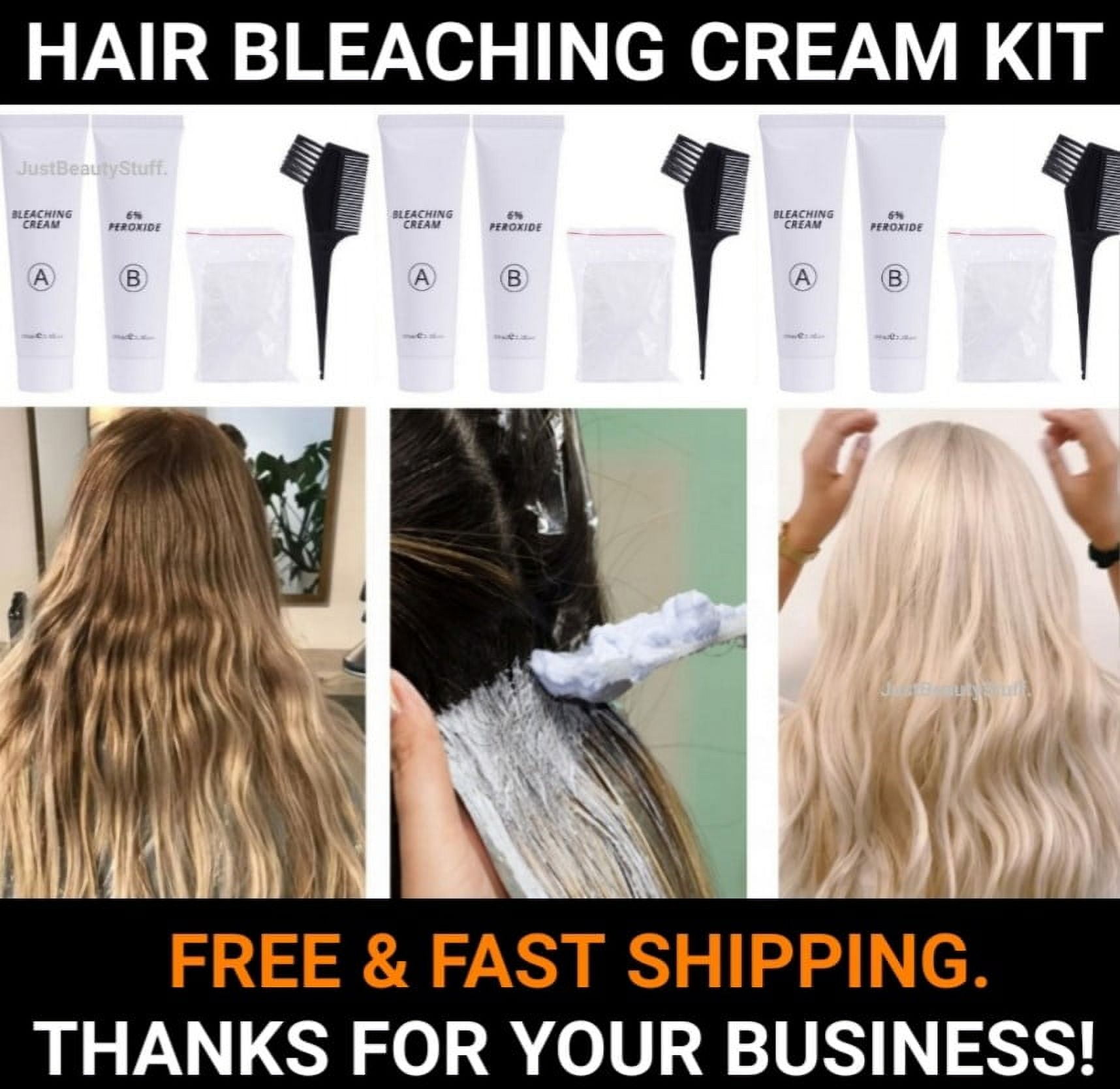 HAIR BLEACHING CREAM-LIGHTEN HAIR UP TO 10 SHADES BLEACH BLONDE-3 KITS ...