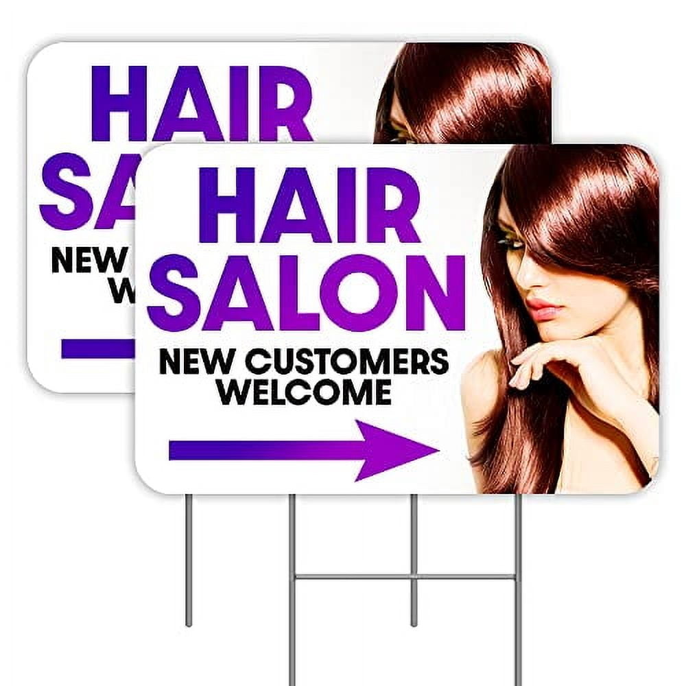 HAIR SALON () 2 Pack Double-Sided Yard Signs 16" x 24" with Metal ...