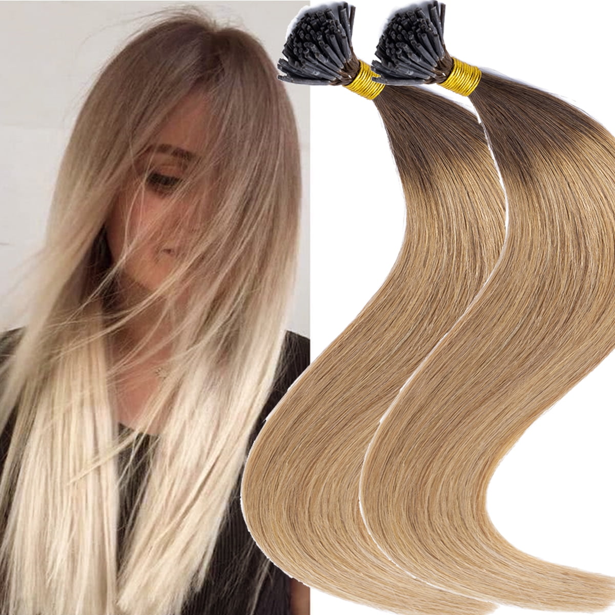 HAIRRO I Tip Hair Extensions Human Hair Natural Black Balayage Medium ...