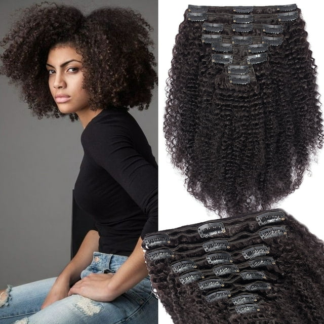 HAIRRO Kinky Curly Clip in Hair Extensions Real Human Hair for Black Women 3C 4A Kinkys Curly ...